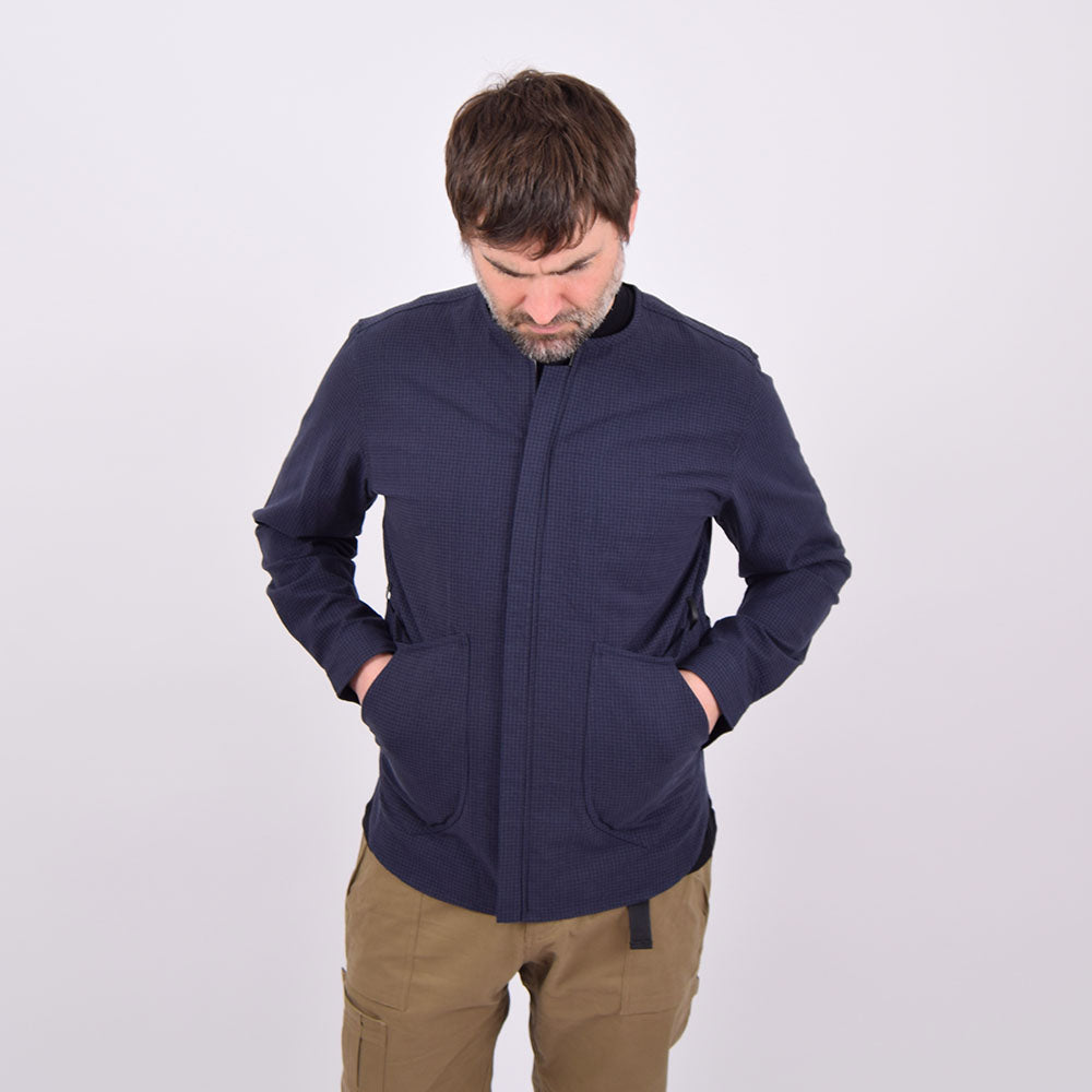 TMCAZ Teithwyr Navy & Black Check Collarless Shirt – Rivet Clothing Store